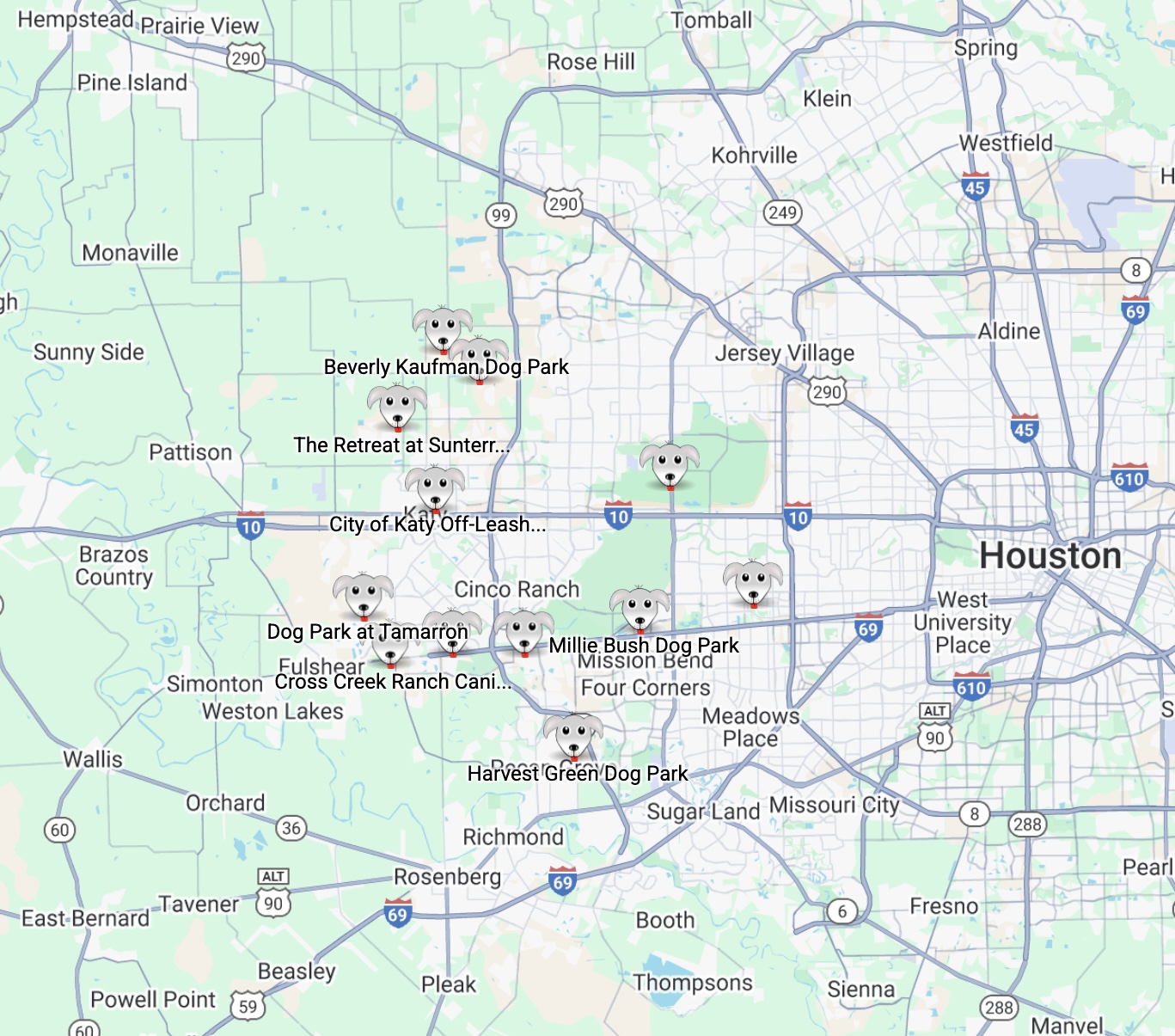Map of Katy, TX Dog Parks - HAR.com
